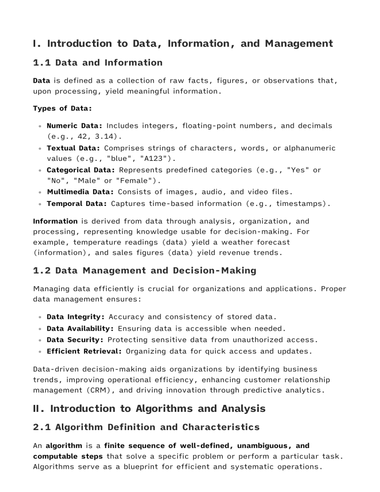 Data Structures & Algorithms: Intro, Analysis, & Management