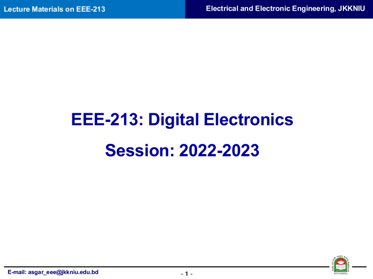 Digital Electronics EEE-213 Lecture Materials | JKKNIU (2022-2023)