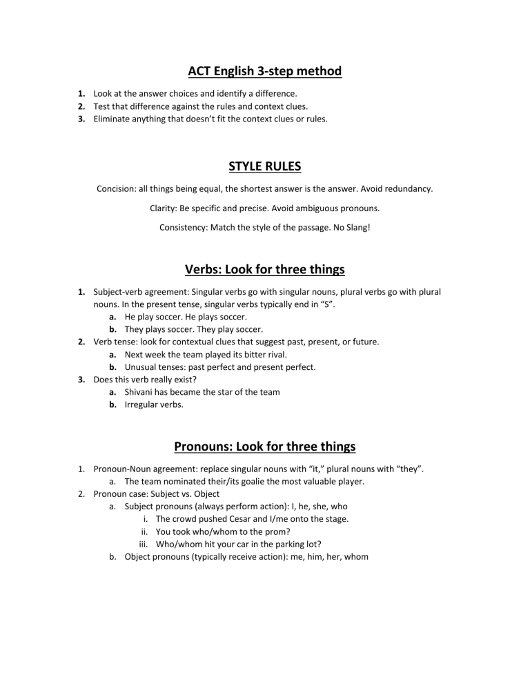 ACT English Prep: Grammar & Punctuation Cheat Sheet