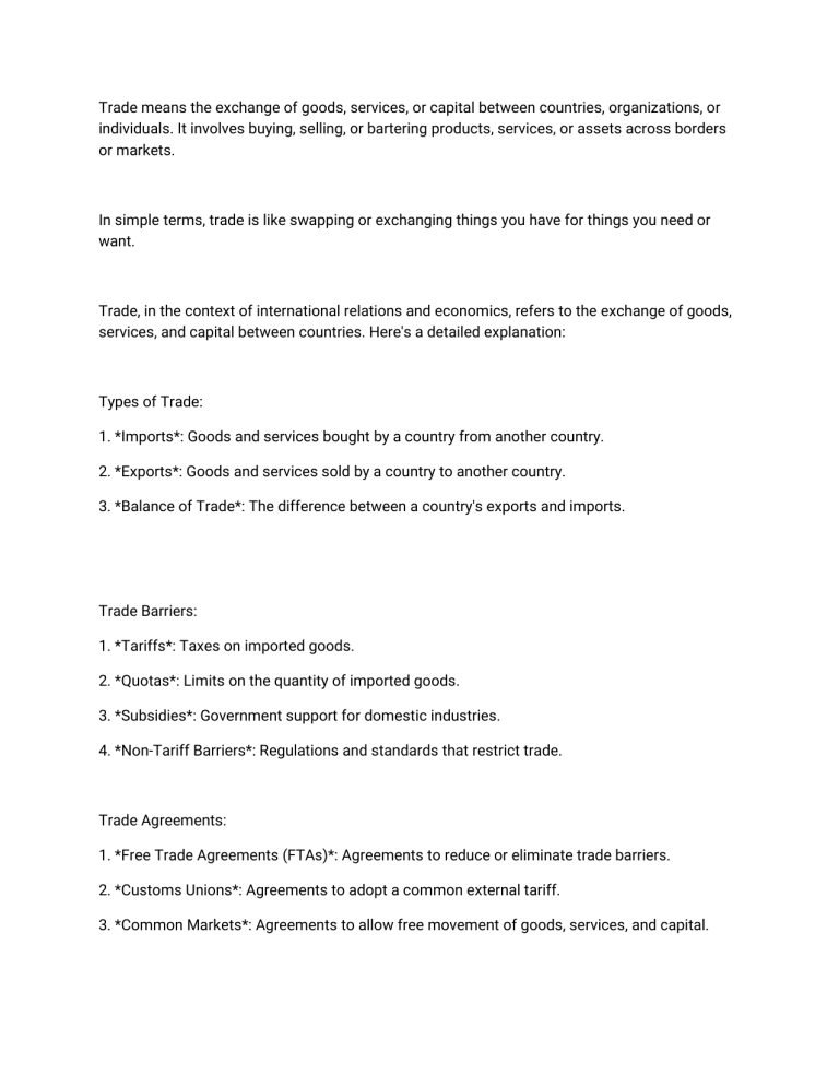 Trade: Definition, Types, Barriers, Theories, Benefits & Challenges