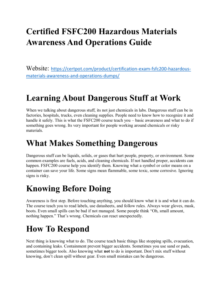 Hazardous Materials Awareness & Operations Guide FSFC200