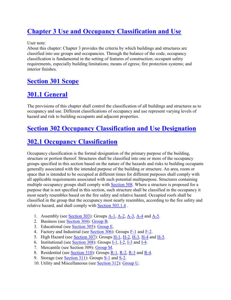 Building Code: Use and Occupancy Classification