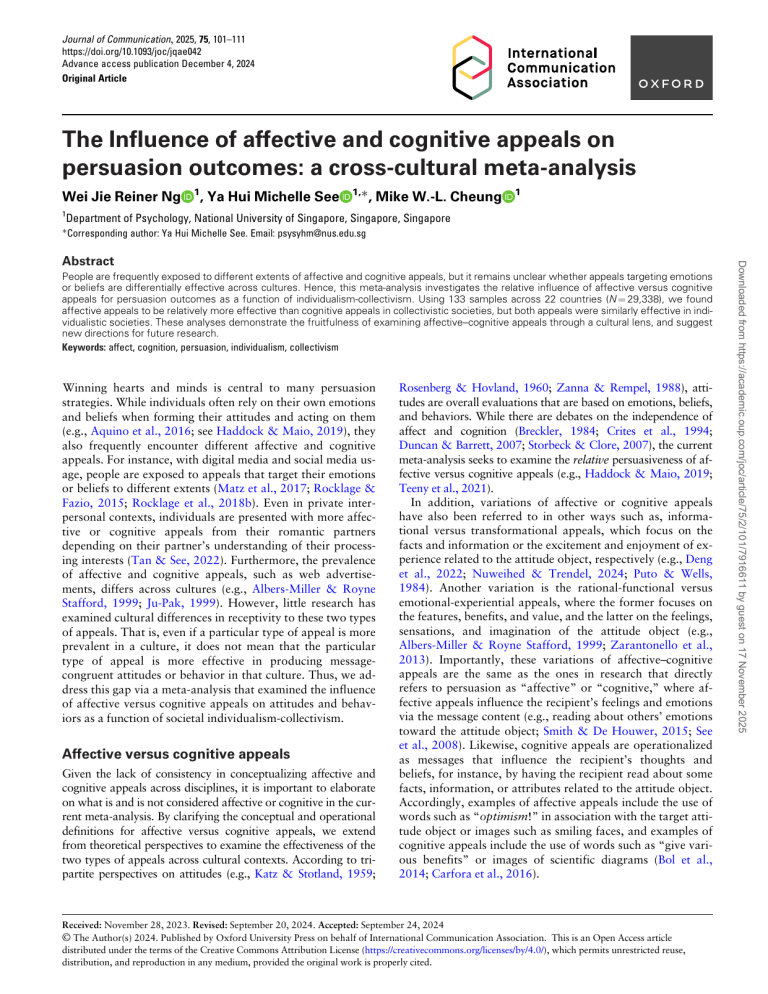 Affective vs. Cognitive Appeals: A Cross-Cultural Meta-Analysis