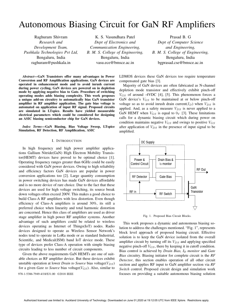 Autonomous Biasing for GaN RF Amplifiers