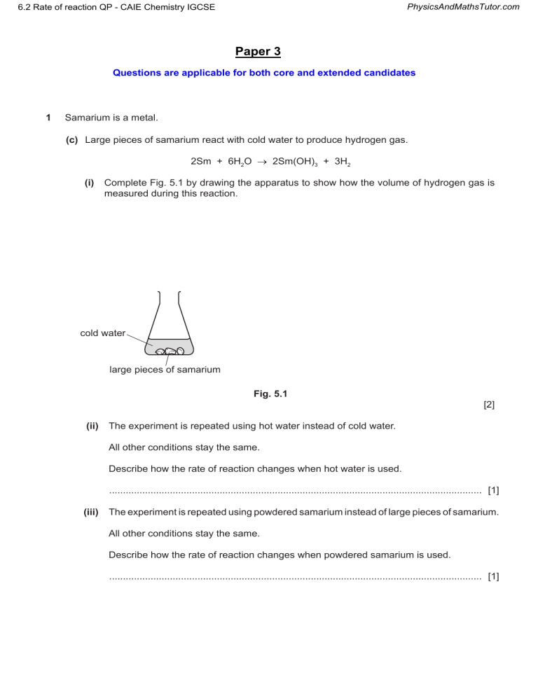 IGCSE Chemistry: Rate of Reaction Questions (Paper 3)