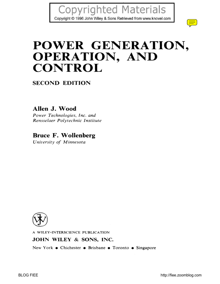 Power Generation, Operation, and Control Textbook