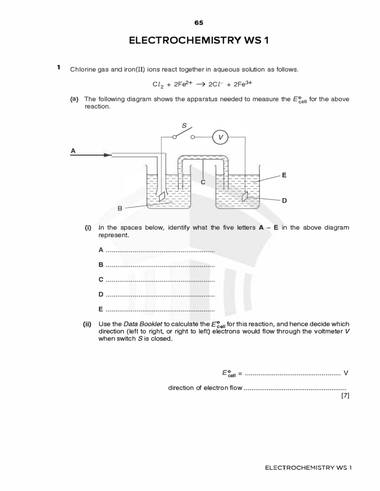Electrochemistry Worksheet: Cell Potentials & Redox Reactions