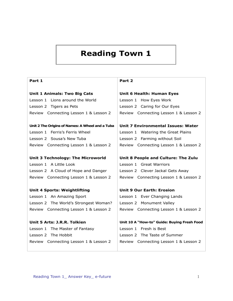 Reading Town 1 Answer Key: Units 1-10 Solutions for English Learners