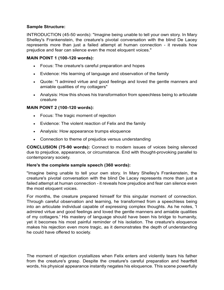 Frankenstein Speech Analysis: Structure, Prejudice & Eloquence