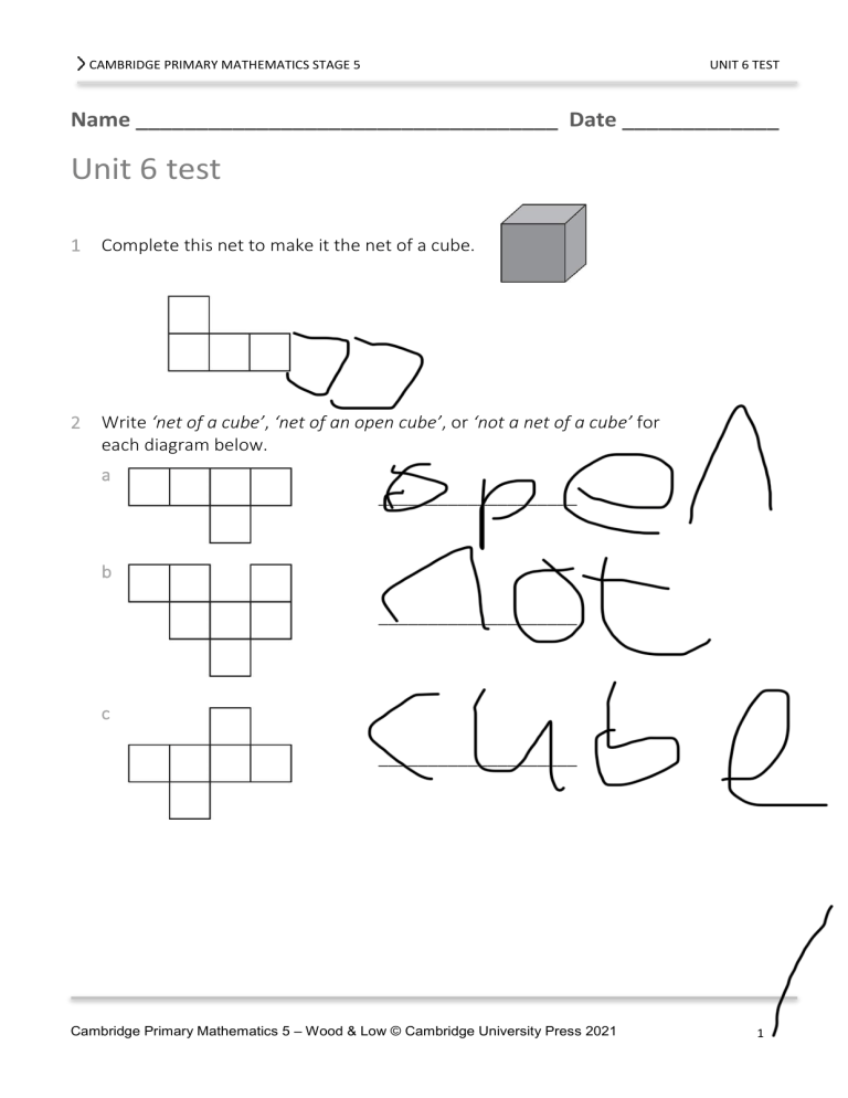 Cambridge Primary Mathematics Stage 5 Unit 6 Test: Geometry