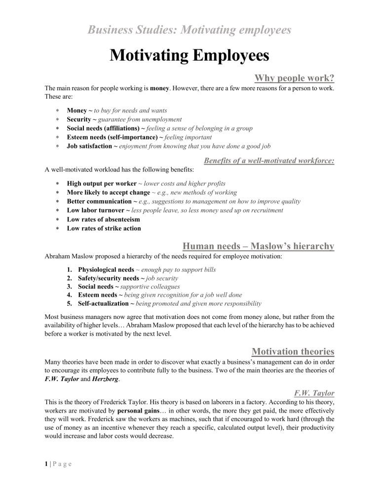 Motivating Employees: Theories, Benefits & Methods in Business Studies