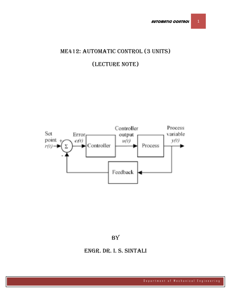 Automatic Control Lecture Note: Systems & Feedback