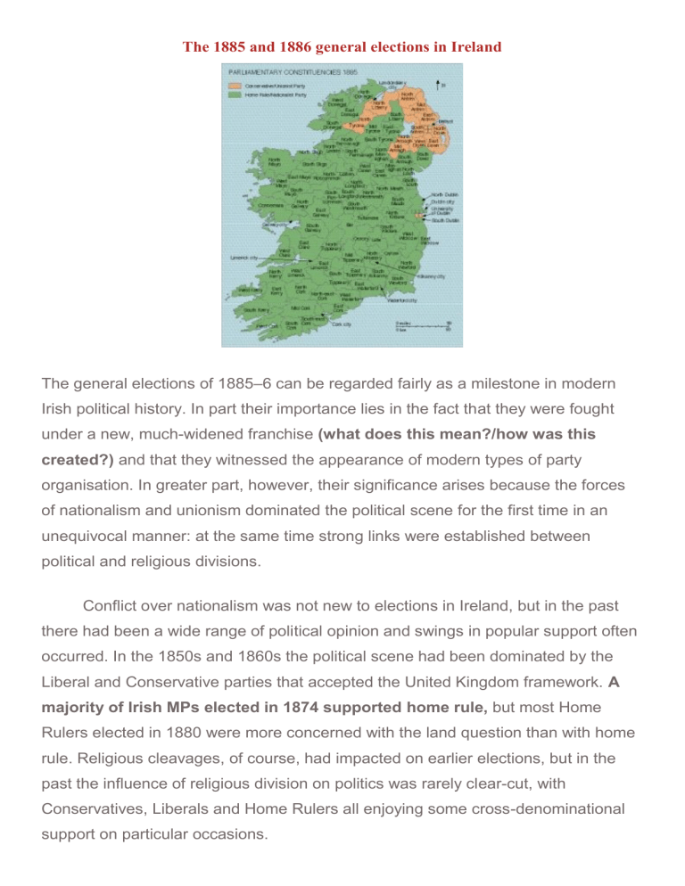 Irish Elections 1885-86: Franchise, Nationalism & Unionism