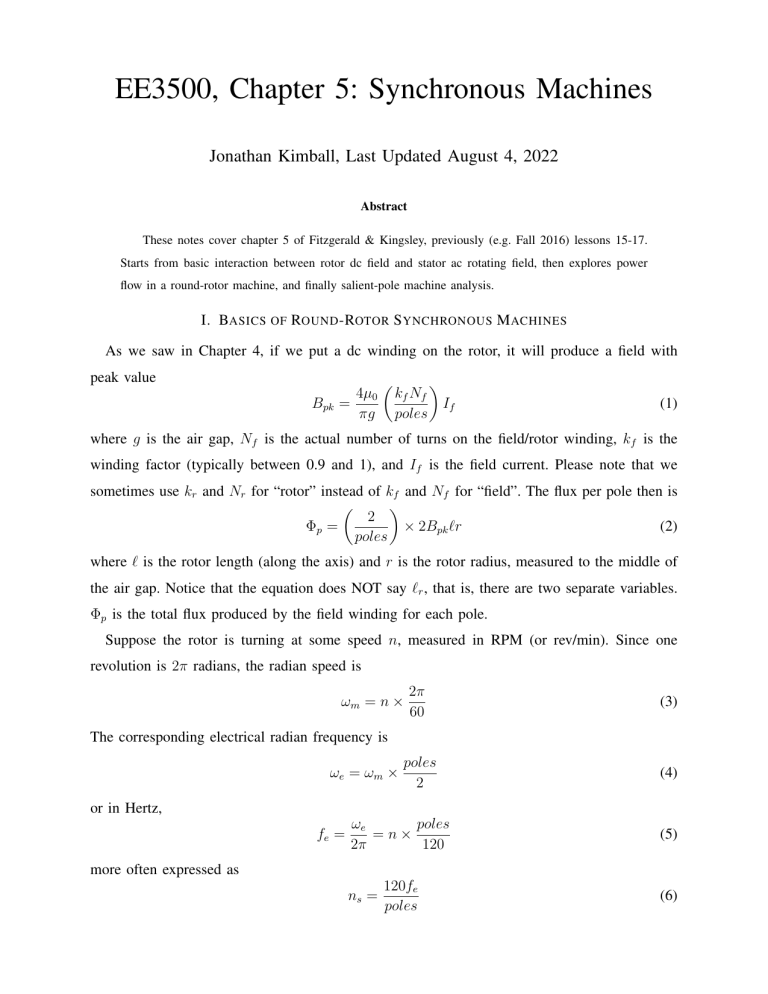 Synchronous Machines: Basics, Parameters, and Power Flow