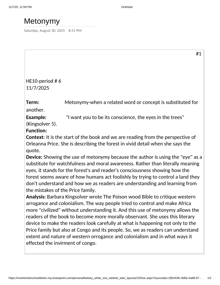 Metonymy Explained: Literary Analysis from The Poisonwood Bible