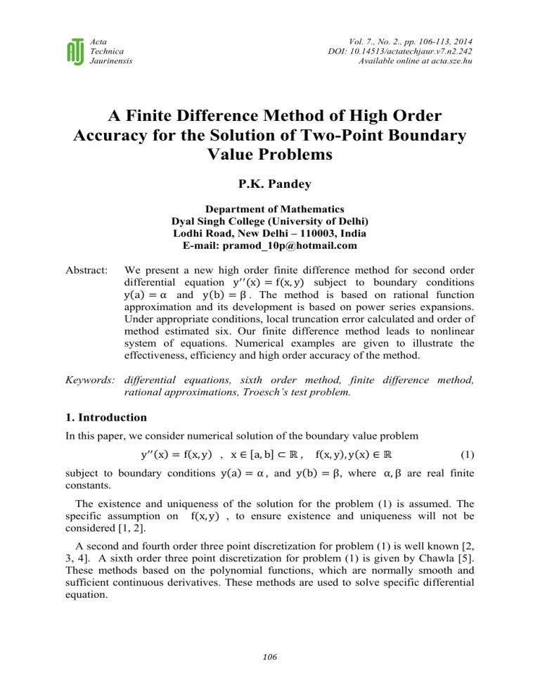 High Order Finite Difference Method for Boundary Value Problems