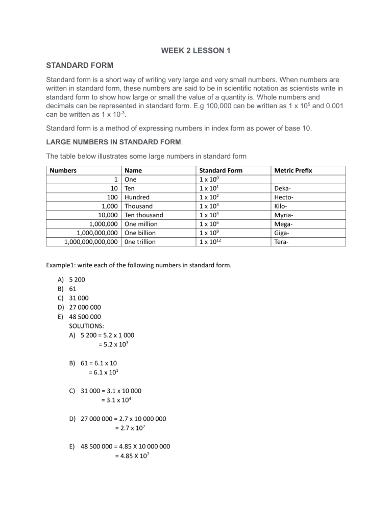 Standard Form & Scientific Notation: Large Numbers Math Lesson