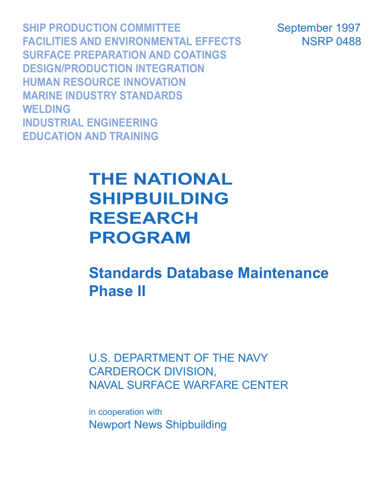 Shipbuilding Standards Database Maintenance Phase II Report