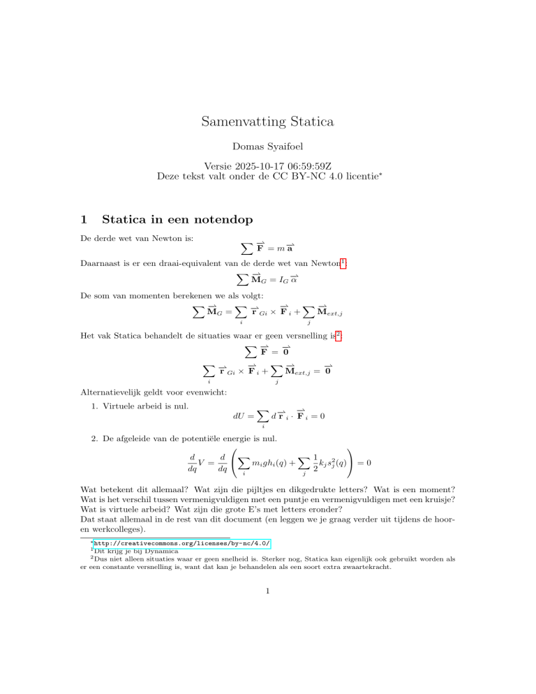 Samenvatting Statica: Newton's Laws, Forces, and Equilibrium