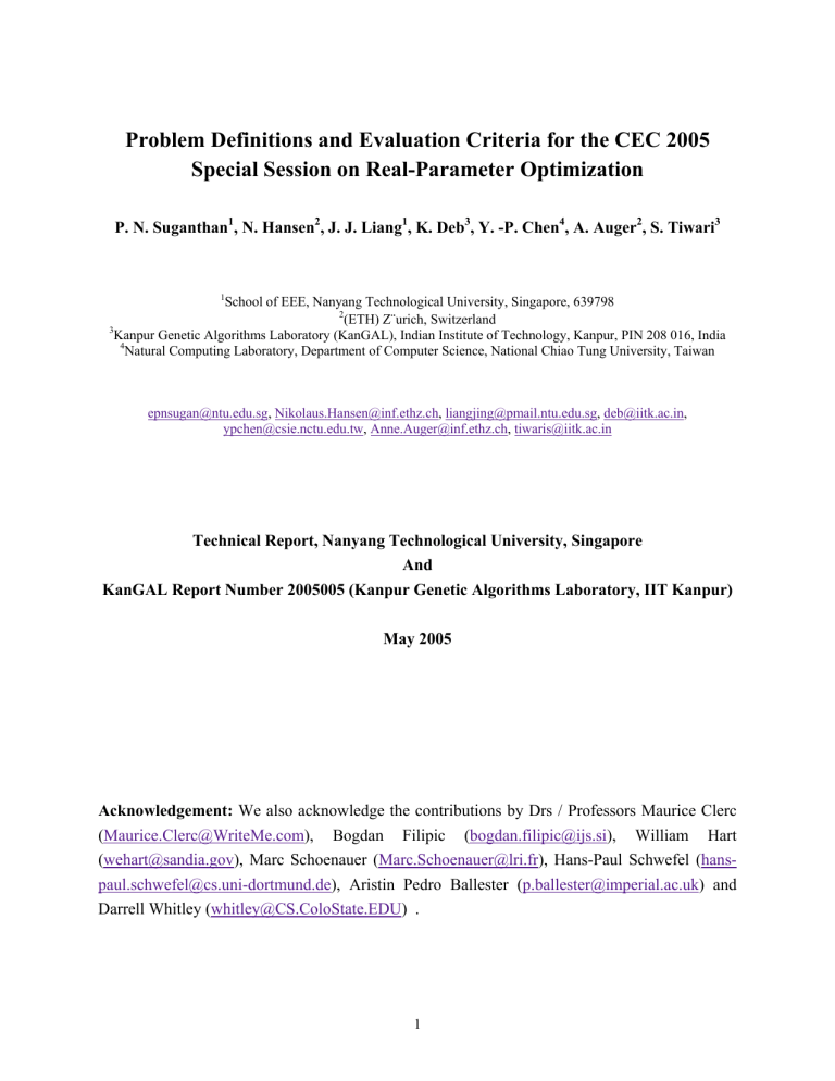 CEC 2005 Real-Parameter Optimization: Benchmark Functions & Criteria