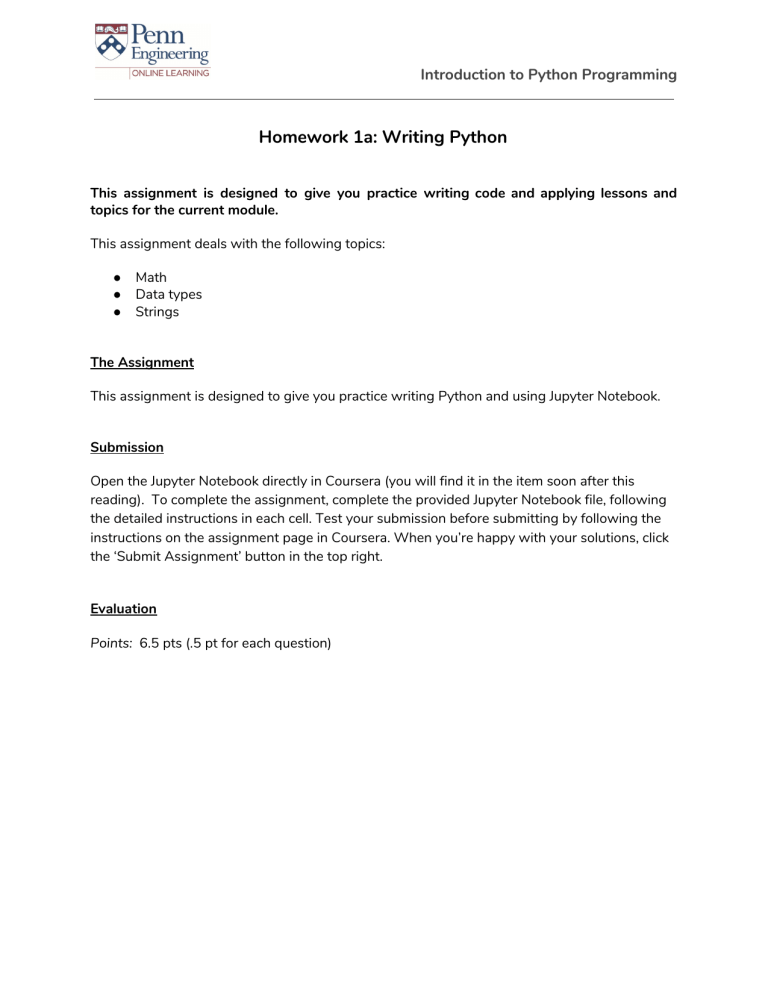 Python Programming Homework 1a: Writing Python
