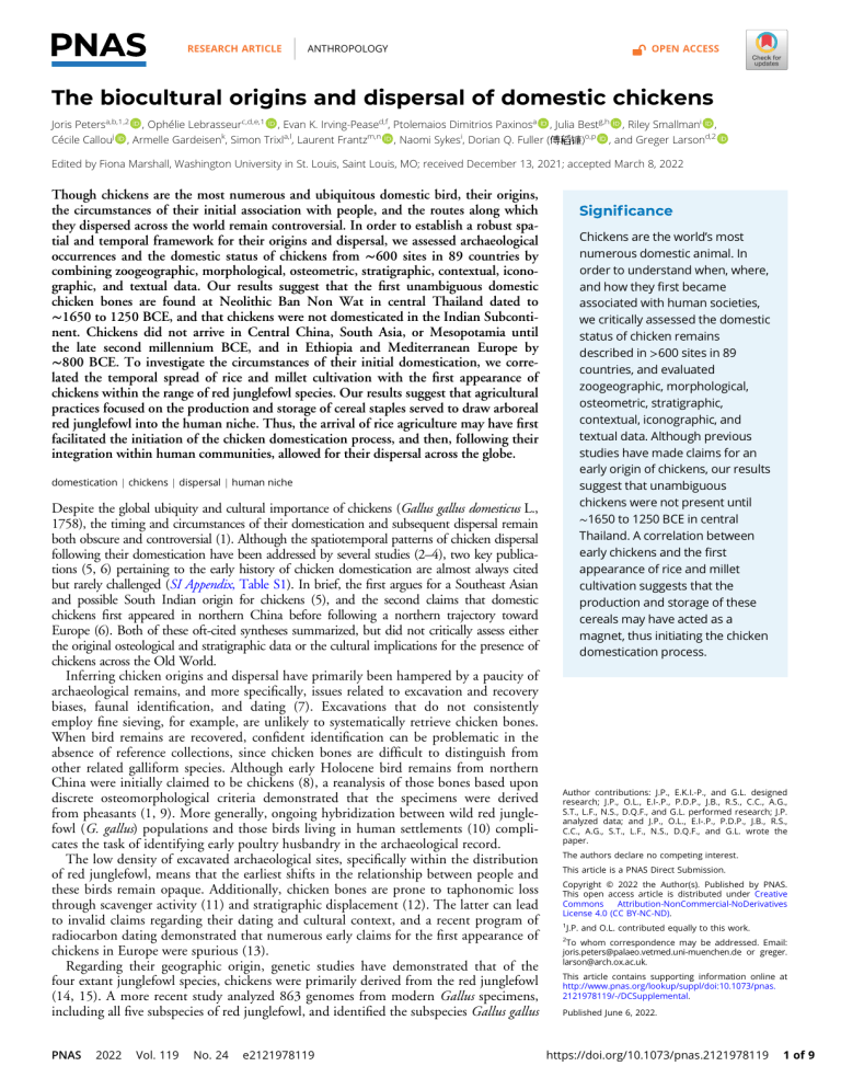 Chicken Domestication: Origins and Dispersal