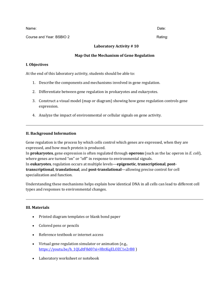 Gene Regulation Lab: Prokaryotic & Eukaryotic Control