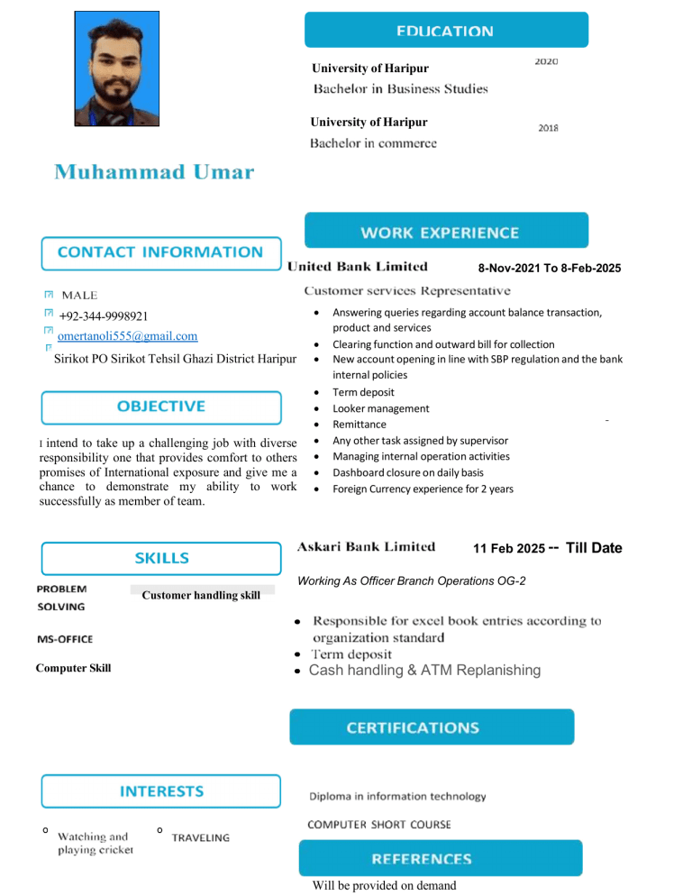 Muhammad Umar - Banking Professional Resume