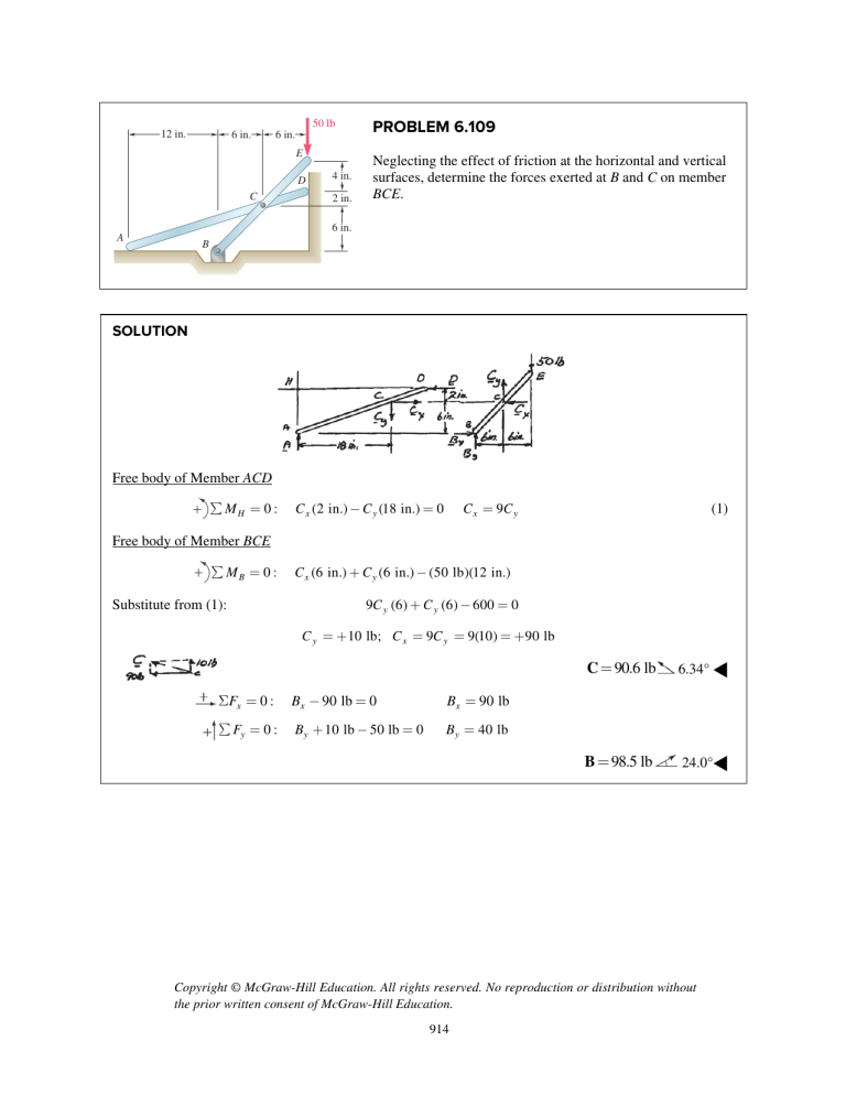 Statics Problem Solution: Forces on Member BCE
