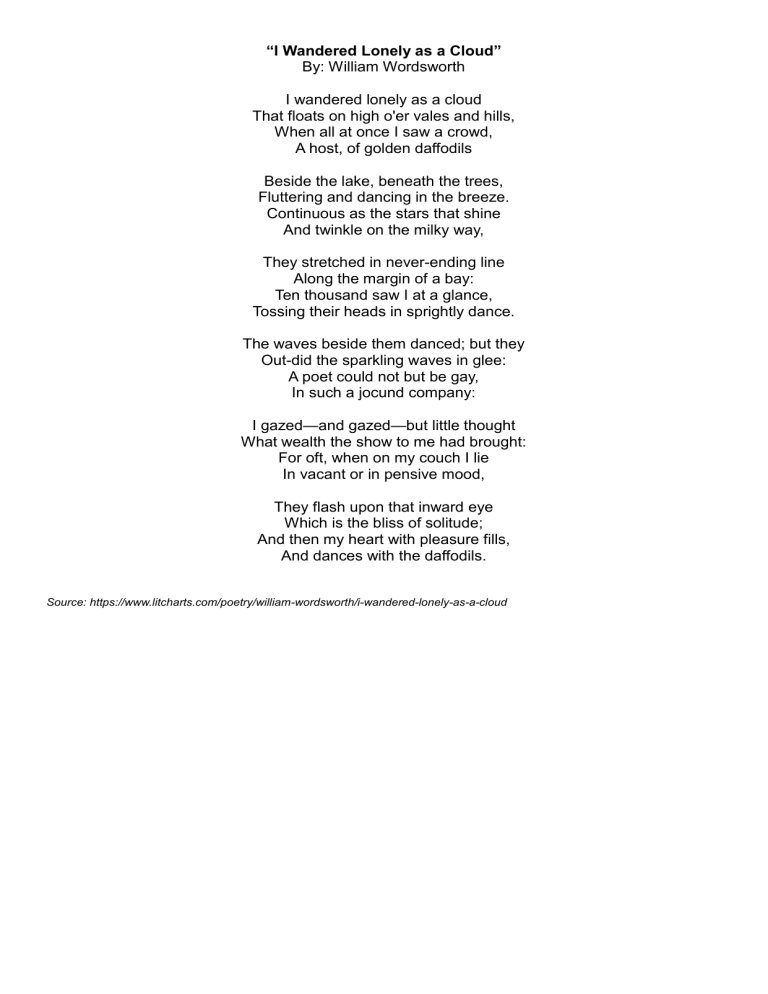 I Wandered Lonely as a Cloud: Wordsworth's Daffodils