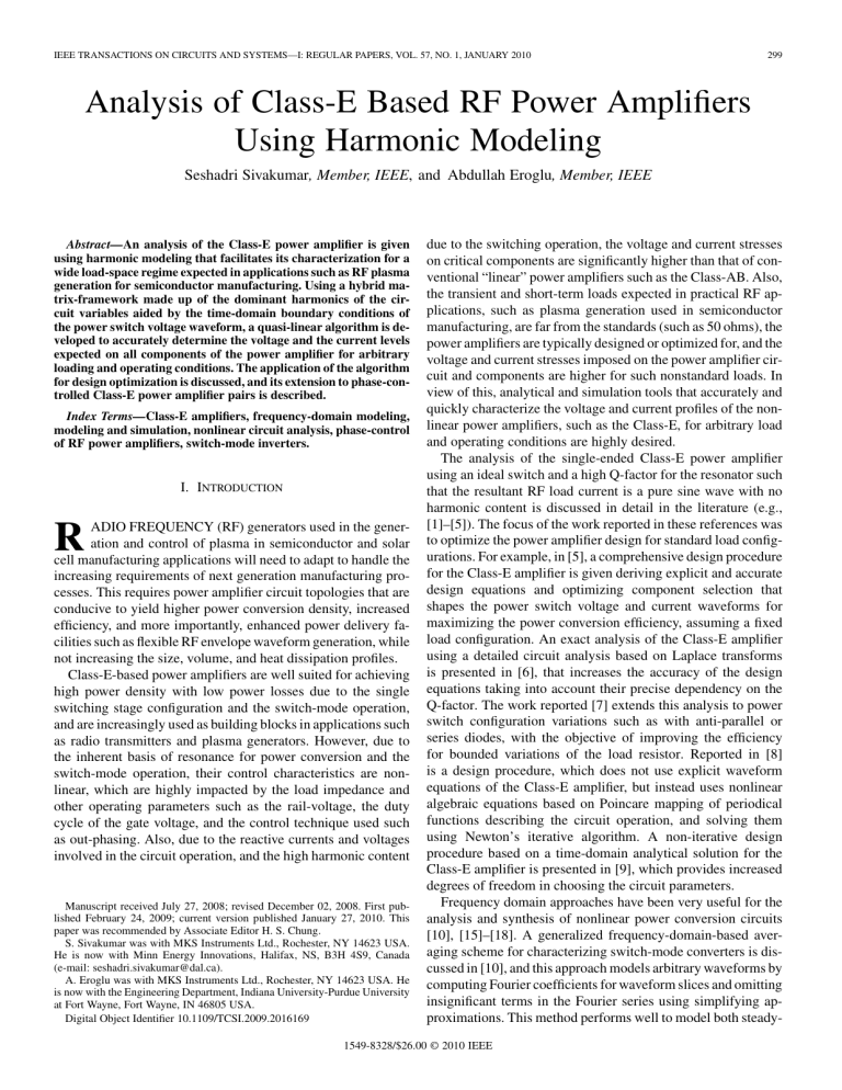 Class-E RF Power Amplifier Analysis: Harmonic Modeling & Optimization