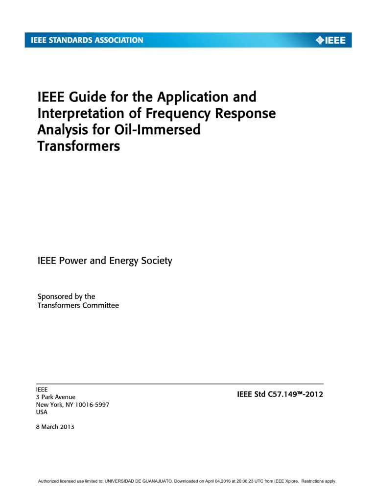 IEEE Guide: Frequency Response Analysis for Oil-Immersed Transformers
