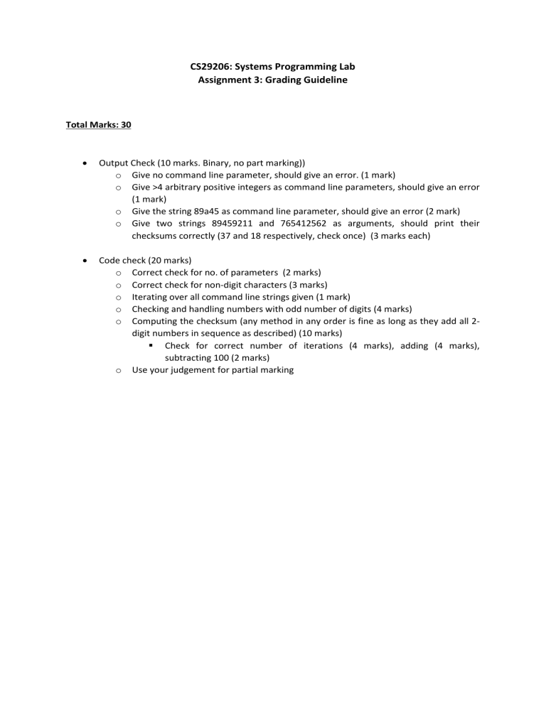 Systems Programming Lab Assignment Grading Guideline