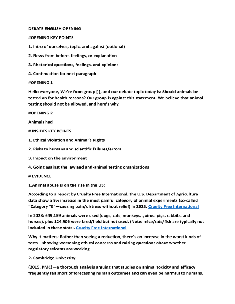 Animal Testing Debate Script: Arguments Against & Evidence
