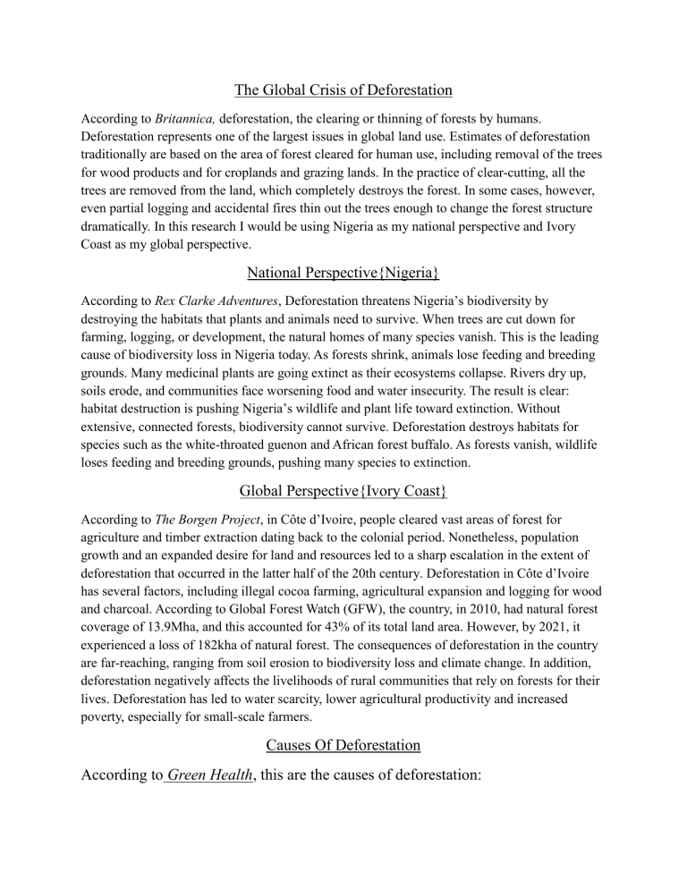 Deforestation: Global Crisis, Causes, and Solutions