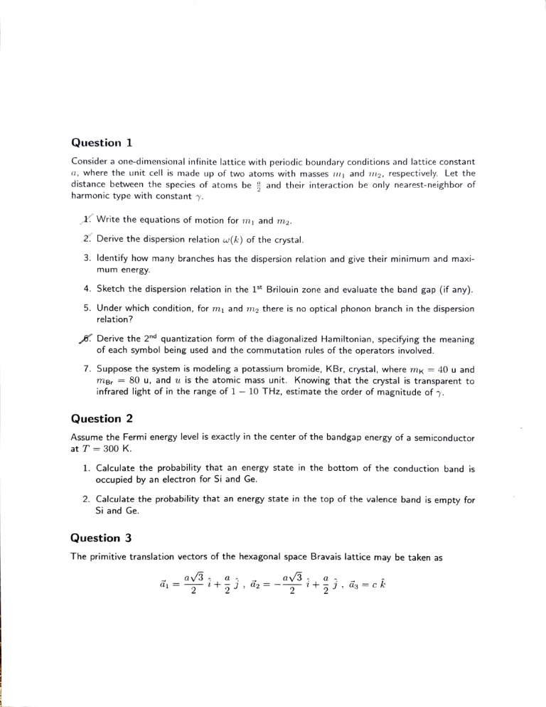 Solid-State Physics Problem Set: Lattice, Semiconductors, Superconductivity