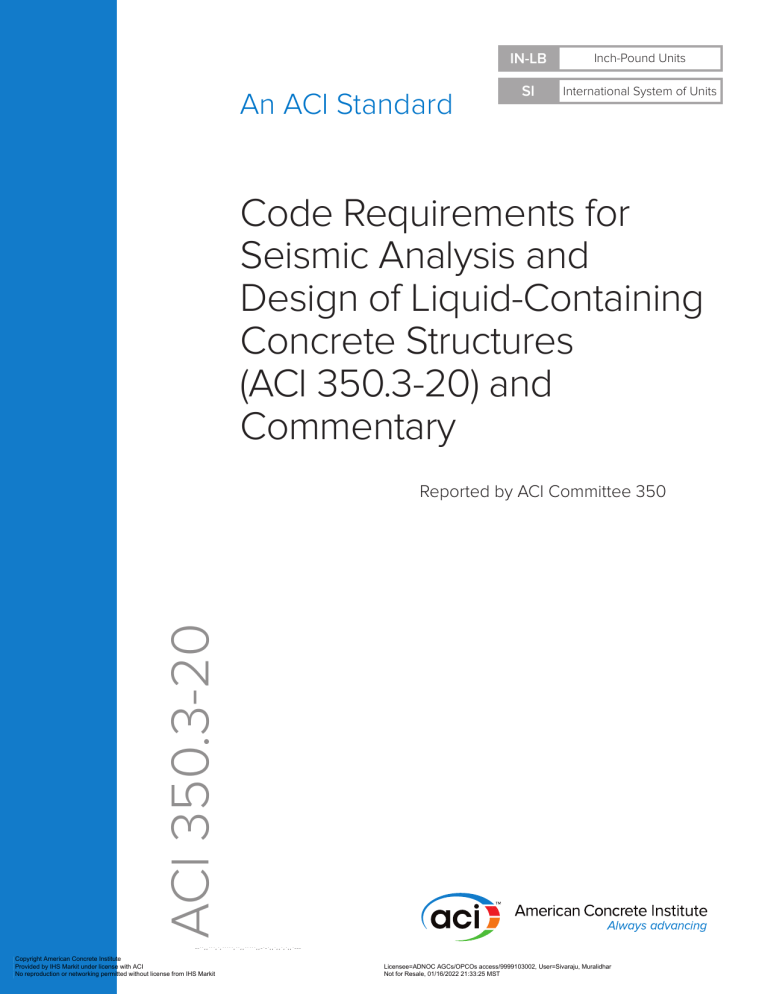 ACI 350.3-20 Seismic Design of Liquid-Containing Concrete Structures