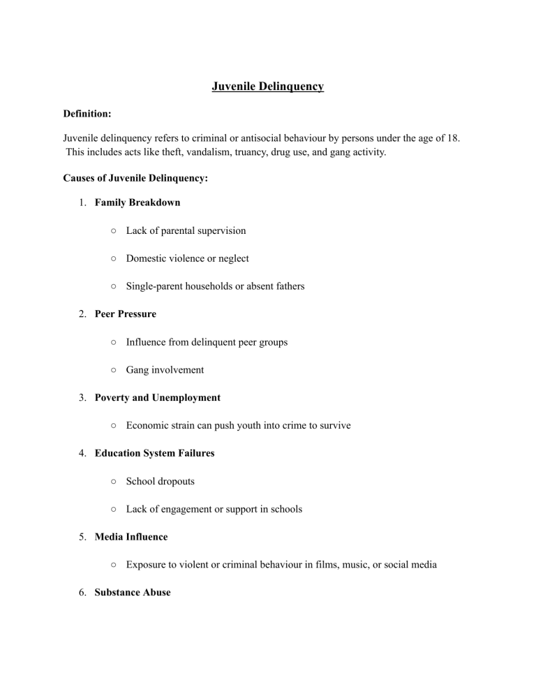 Juvenile Delinquency & Domestic Violence: Causes, Theories, Solutions