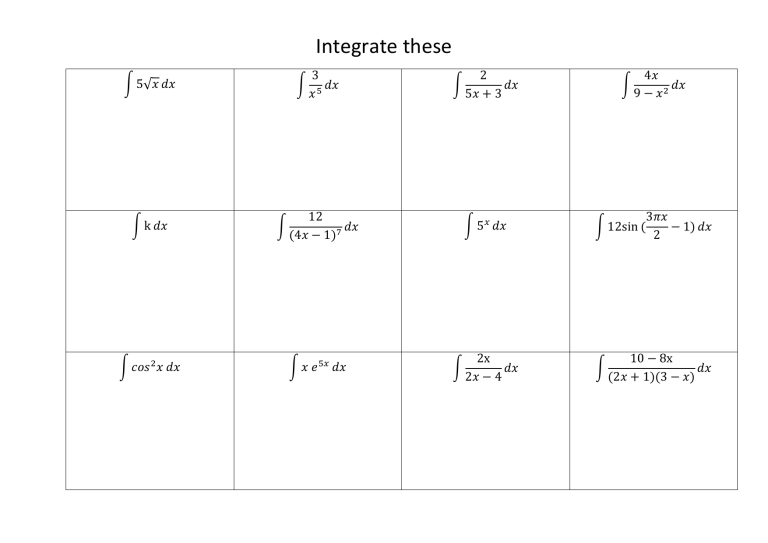 Calculus Integration Practice Problems & Solutions Worksheet