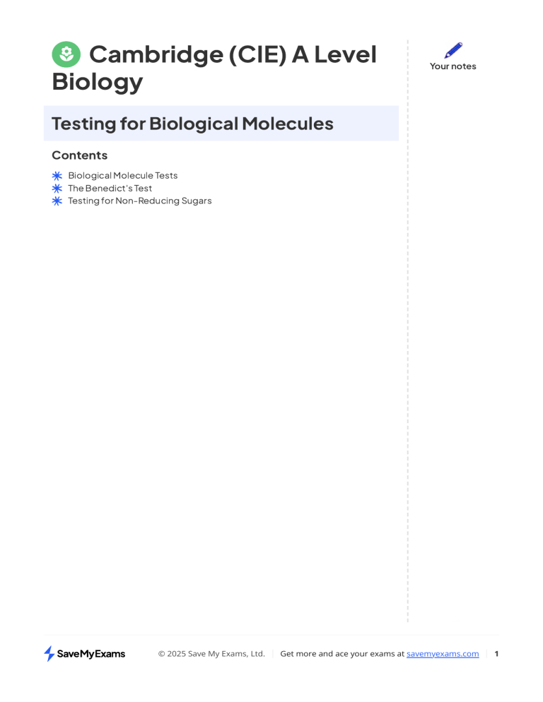 A-Level Biology: Testing for Biological Molecules