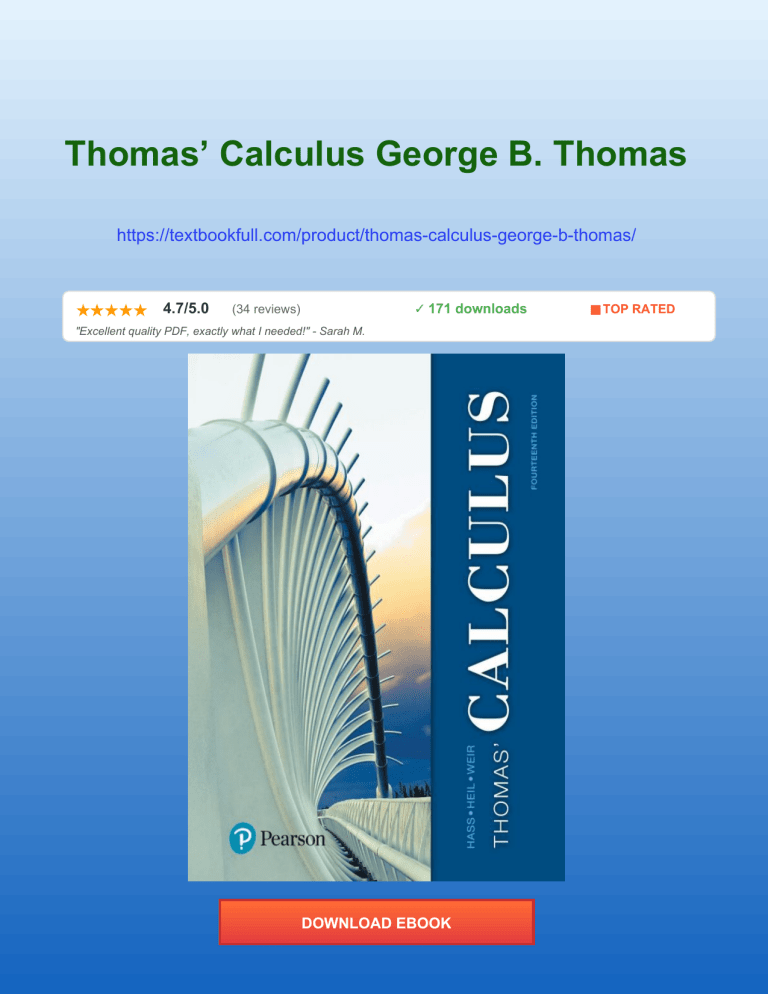 Thomas' Calculus Textbook, 14th Edition