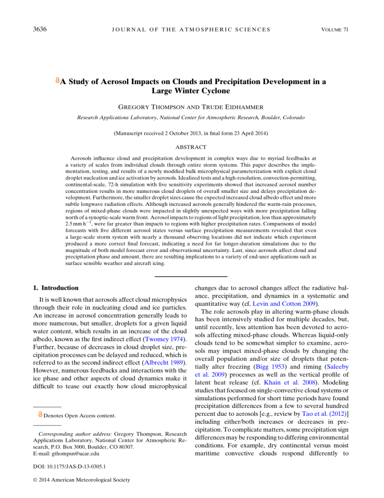 Aerosol Impacts on Clouds & Precipitation in Winter Cyclones