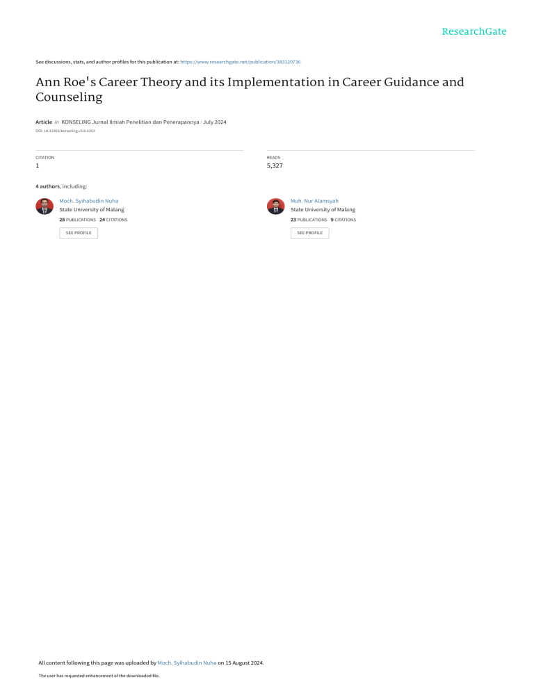 Ann Roe's Career Theory: Implementation in Guidance & Counseling