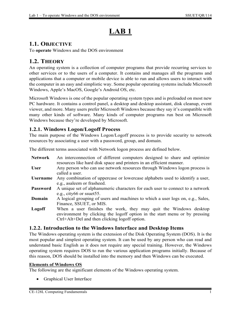 Windows & DOS Lab Manual: Operating Systems Basics