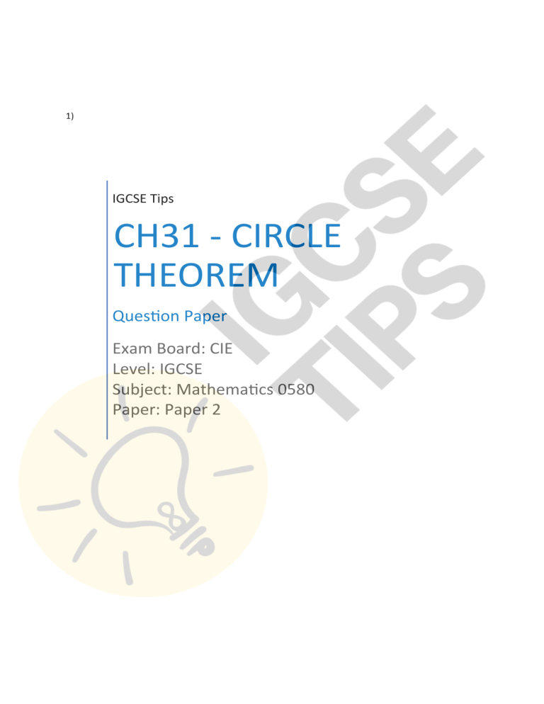 IGCSE Math: Circle Theorem Question Paper (CIE)