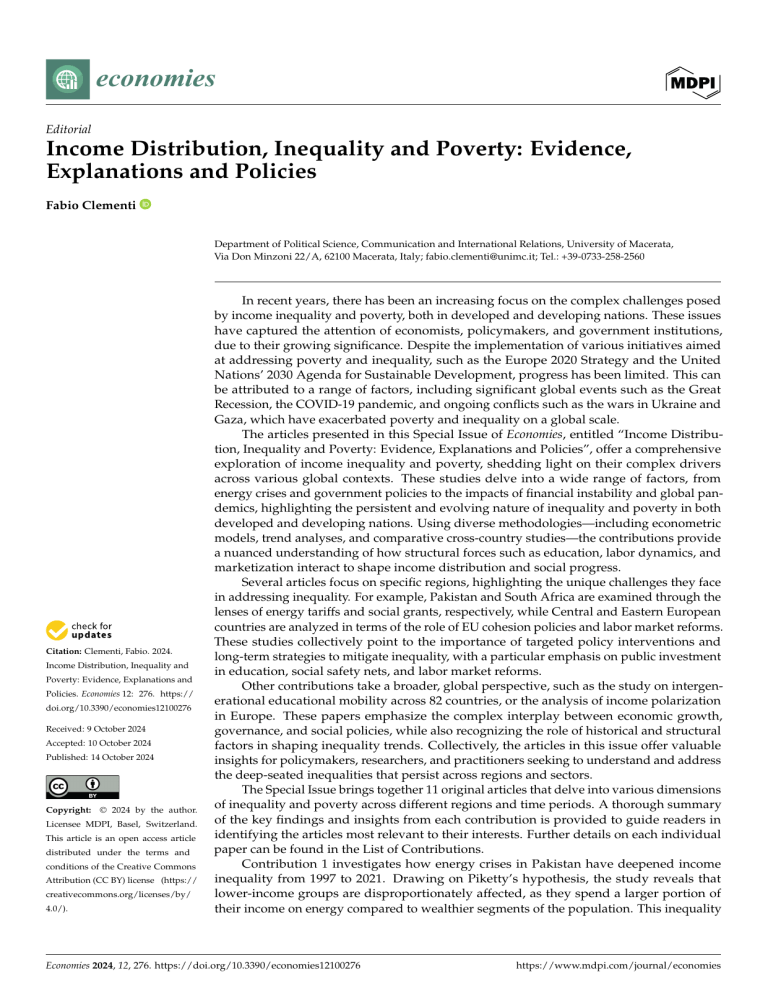 Income Inequality & Poverty: Evidence, Explanations, Policies