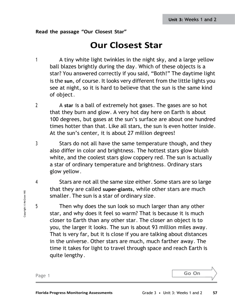 Grade 3 Reading: Our Closest Star & Maui Slows the Sun Assessment