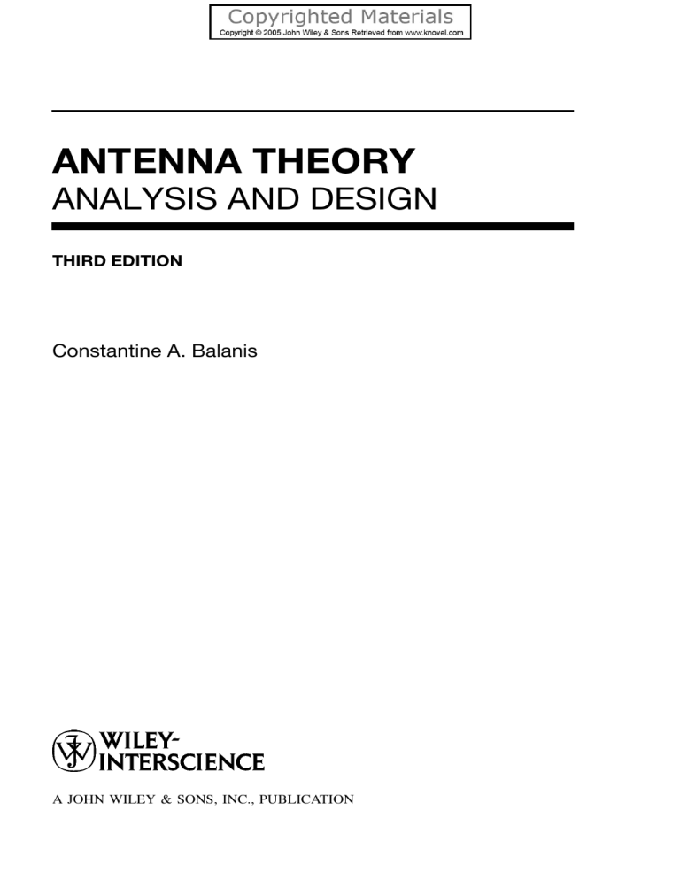 Antenna Theory: Analysis & Design (3rd Ed.) by Constantine A. Balanis