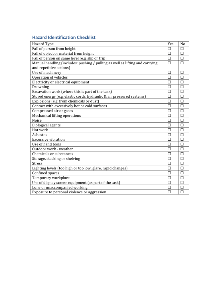 Hazard Identification Checklist | Workplace Safety & Risk Assessment Tool