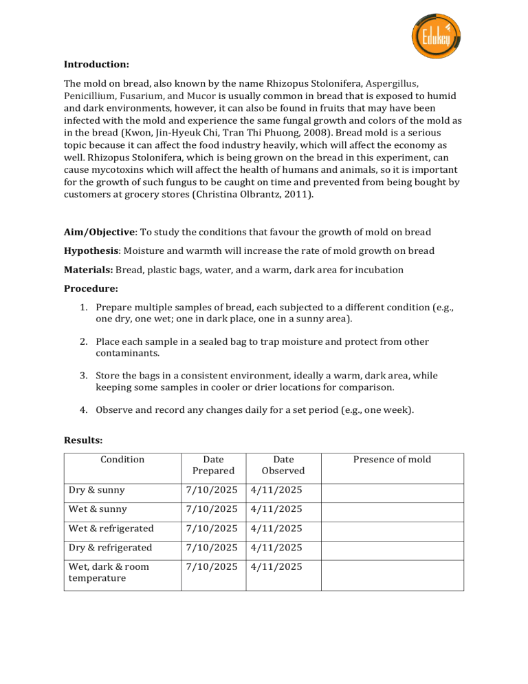 Bread Mold Experiment: Growth Conditions & Results